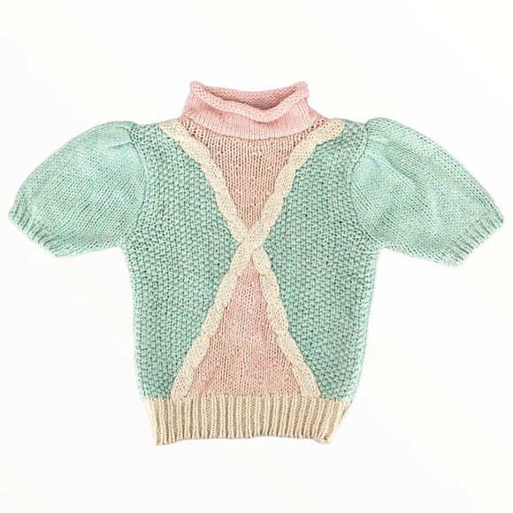 Vintage | Sweaters | 8svintage Pastel Colorblock Short Puff Sleeve Mock ...
